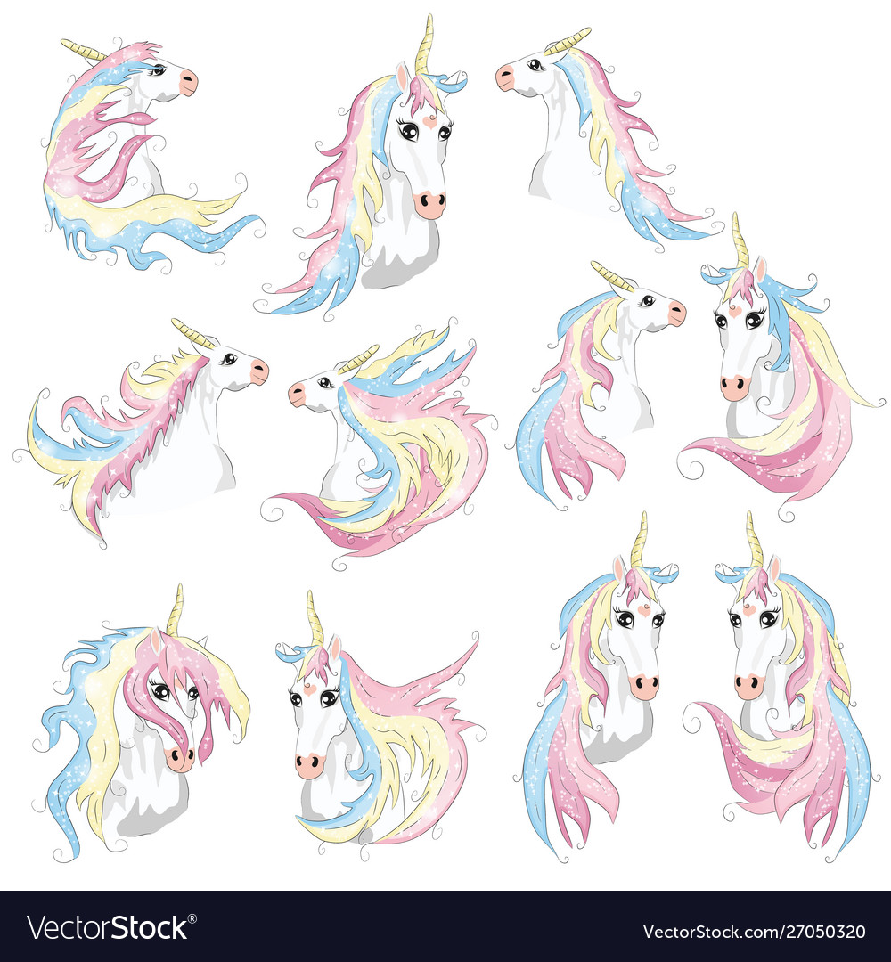 Cute unicorn face with horn and beauty rainbow Vector Image