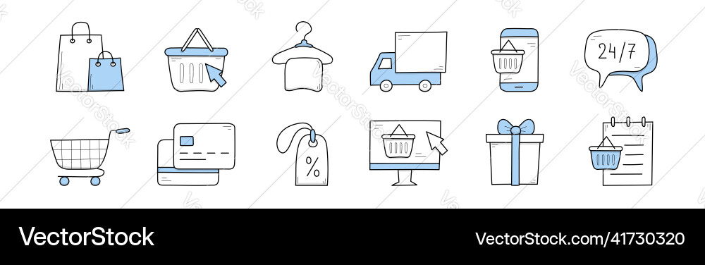 Ecommerce retail and shopping doodle icons set Vector Image