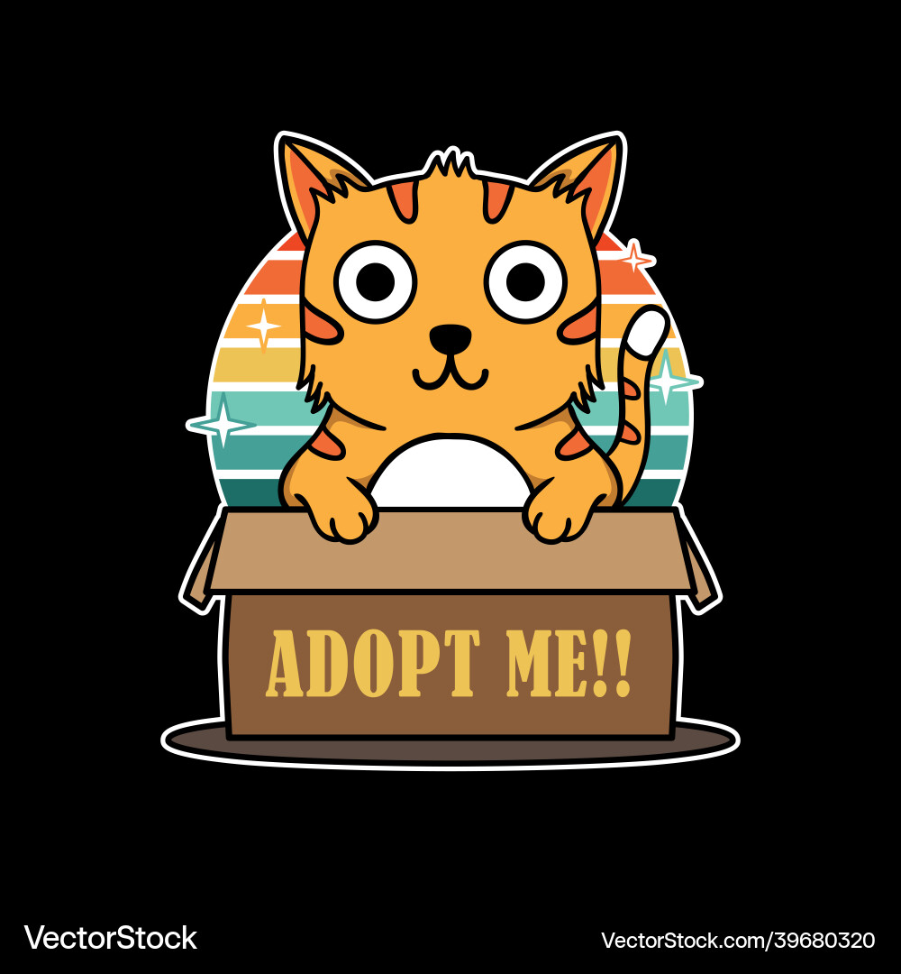 Funny cat hold box sign adopt me Royalty Free Vector Image