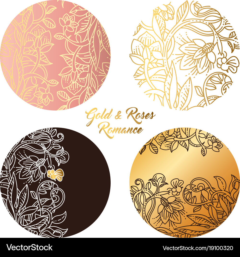 Gold and roses round stickers Royalty Free Vector Image
