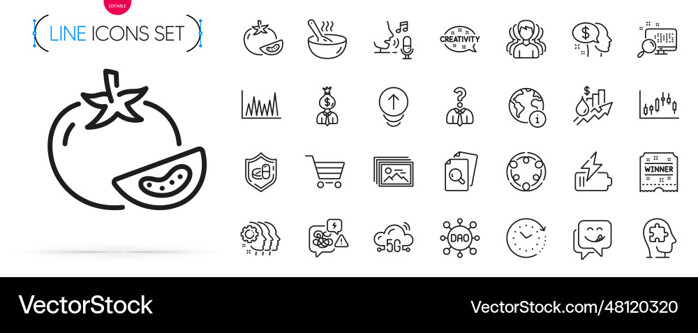 Pack of 5g cloud inspect and time change line Vector Image