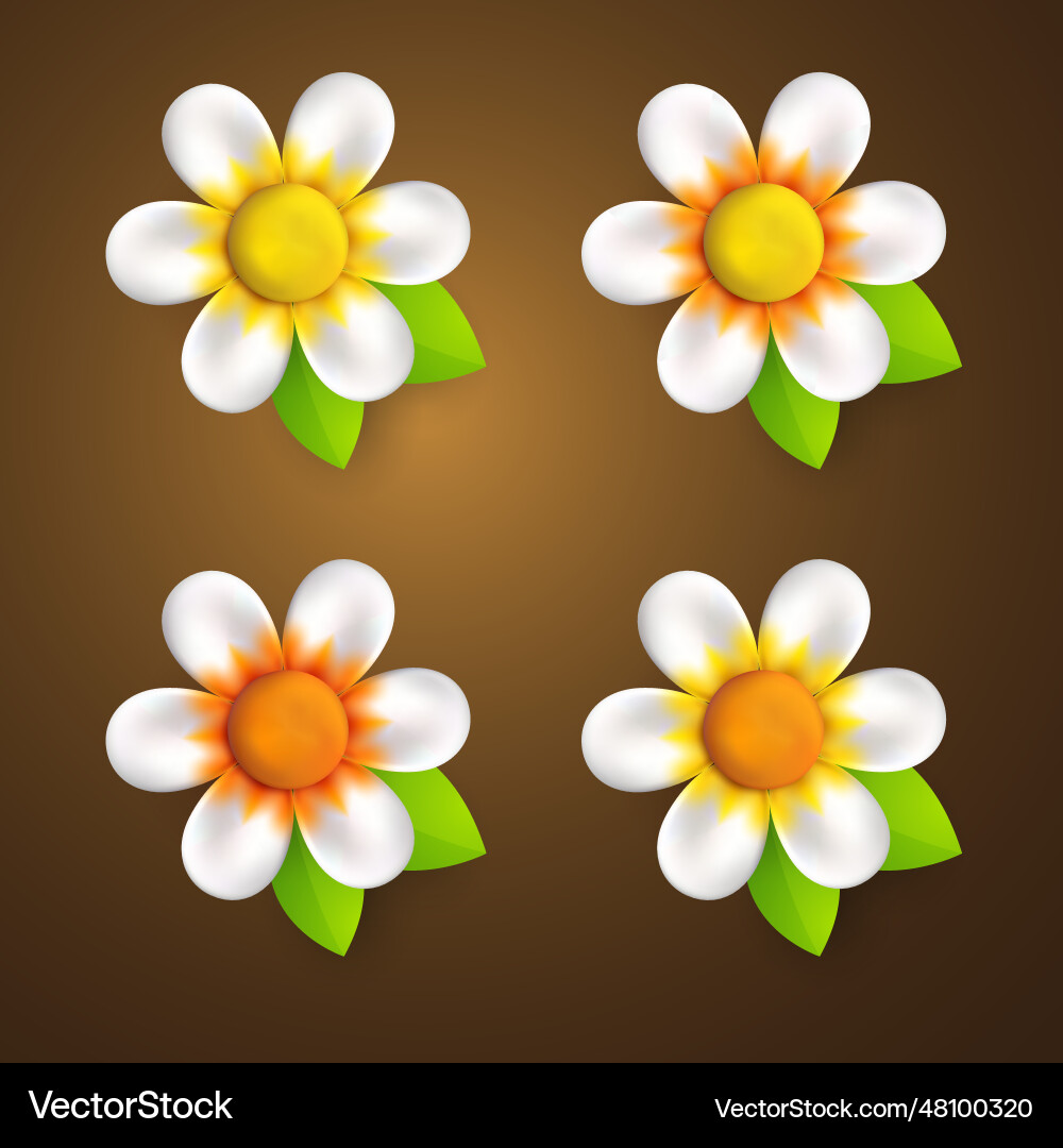 Realistic 3d flower cartoon style collection set Vector Image