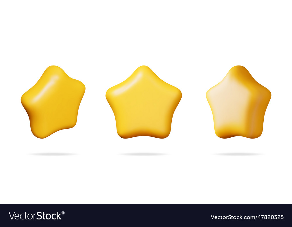 3d glossy yellow star in different angles Vector Image