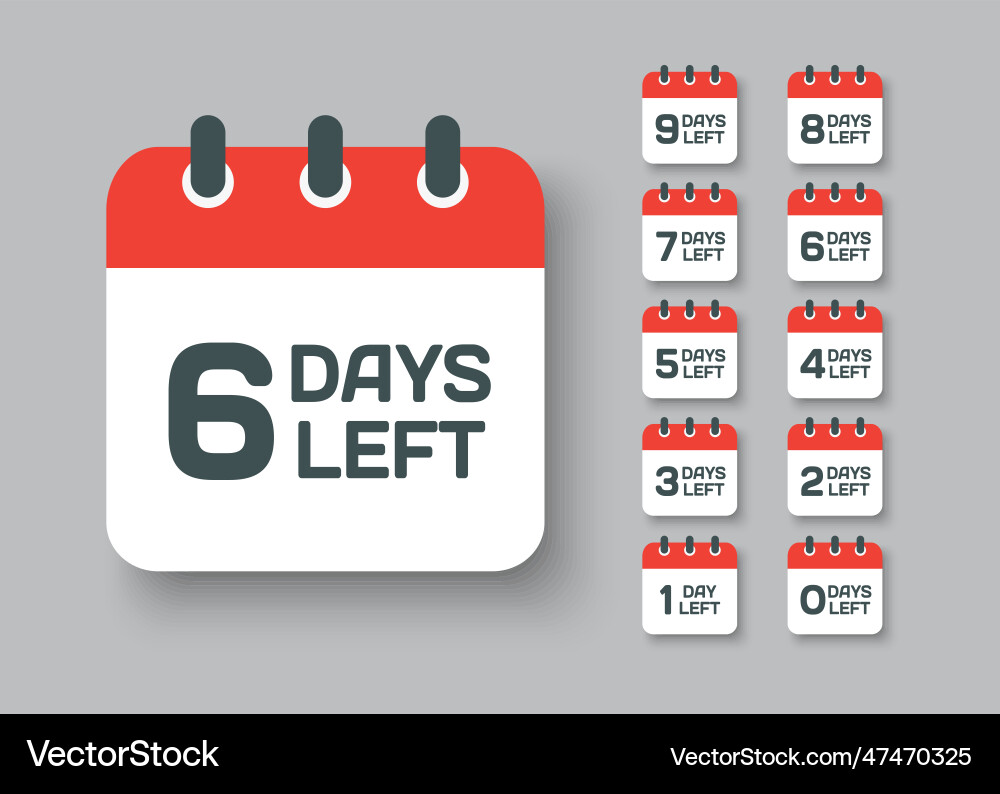 Countdown daily page calendar icon - 6 days left Vector Image