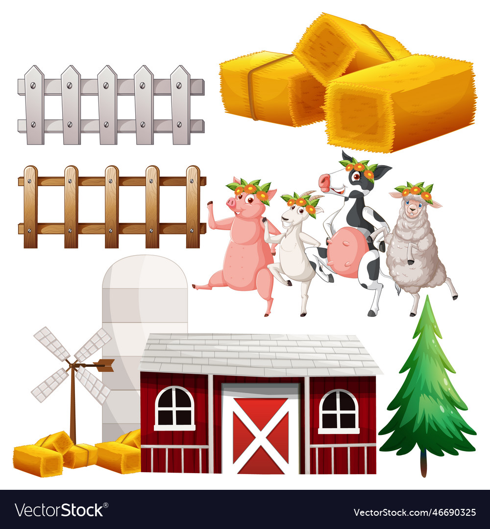 Farm objects and elements set Royalty Free Vector Image