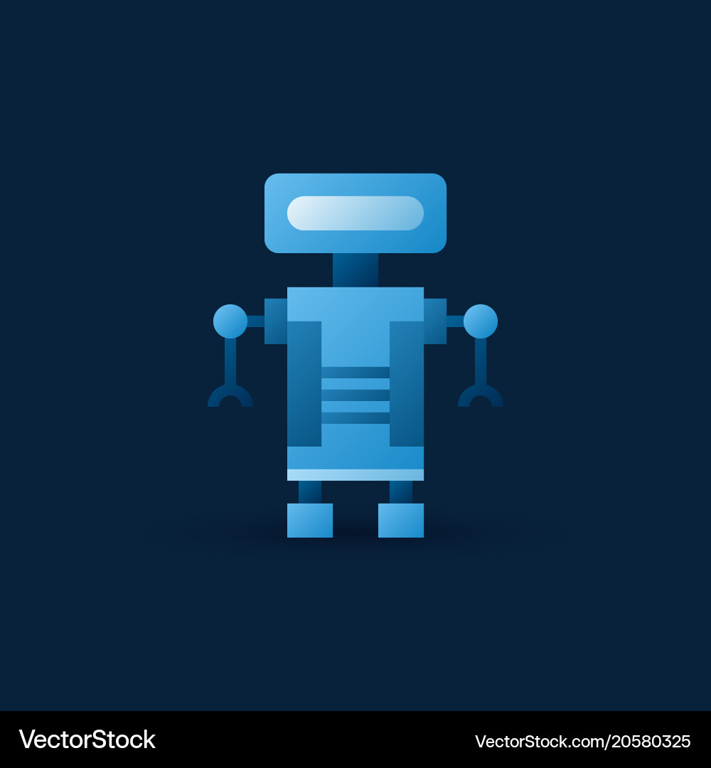 Funny blue robot icon flat symbol Royalty Free Vector Image