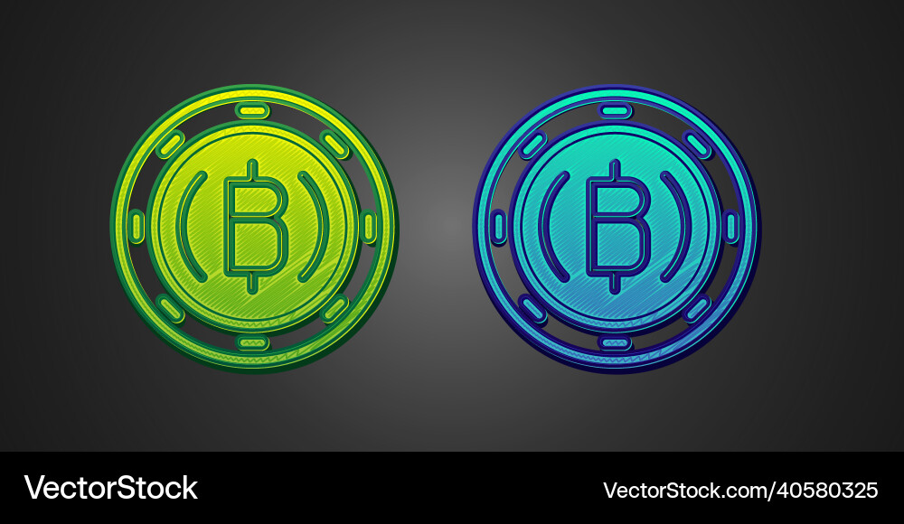 Green and blue cryptocurrency coin bitcoin icon Vector Image
