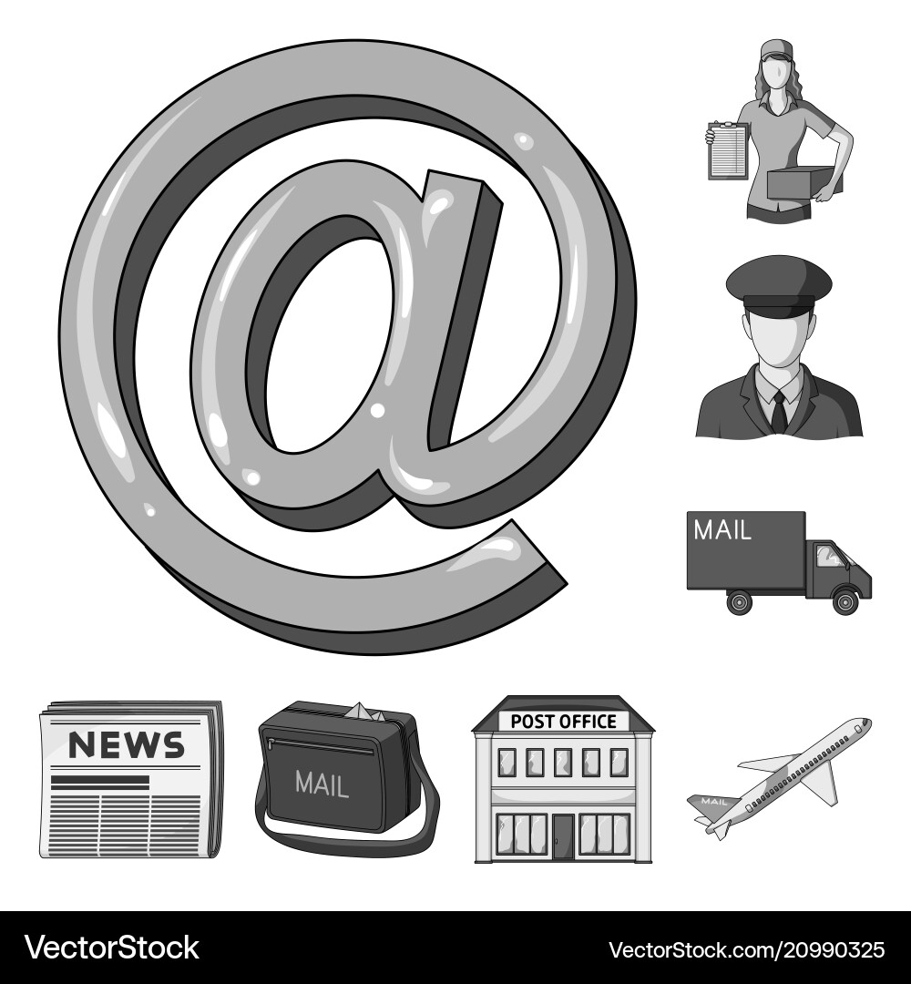 Mail and postman monochrome icons in set Vector Image