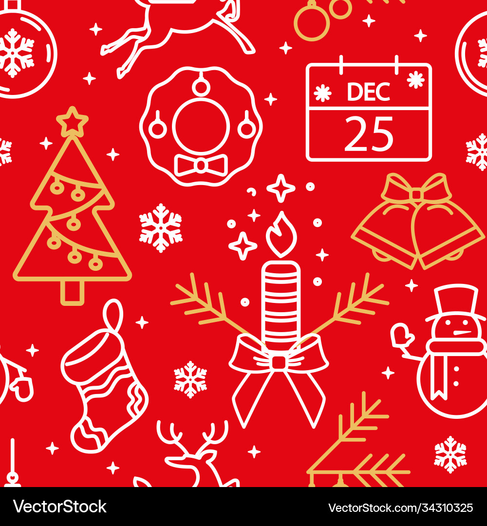 Red seamless pattern with christmas symbols icons Vector Image