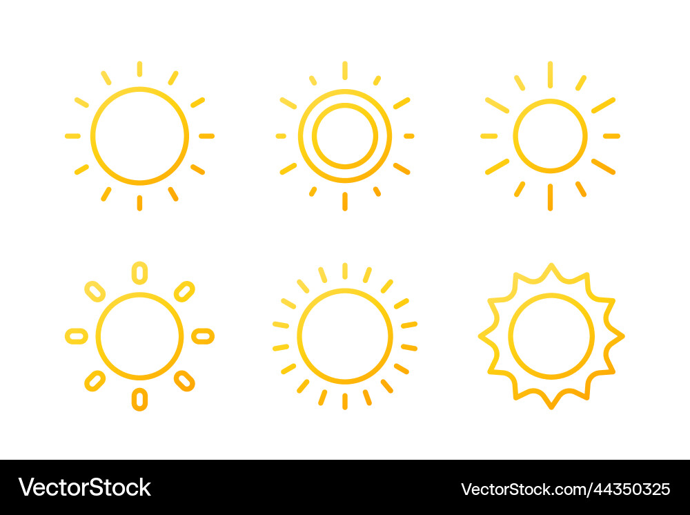 Sun line icons set on white Royalty Free Vector Image