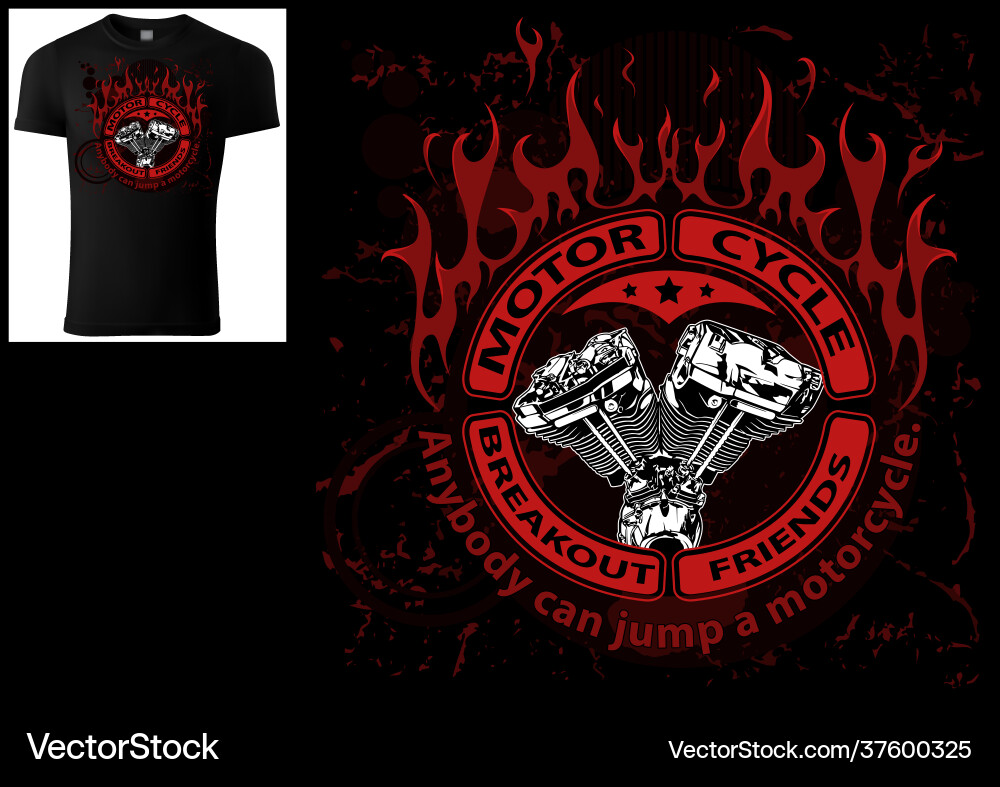T-shirt design with engine and decorative flames Vector Image