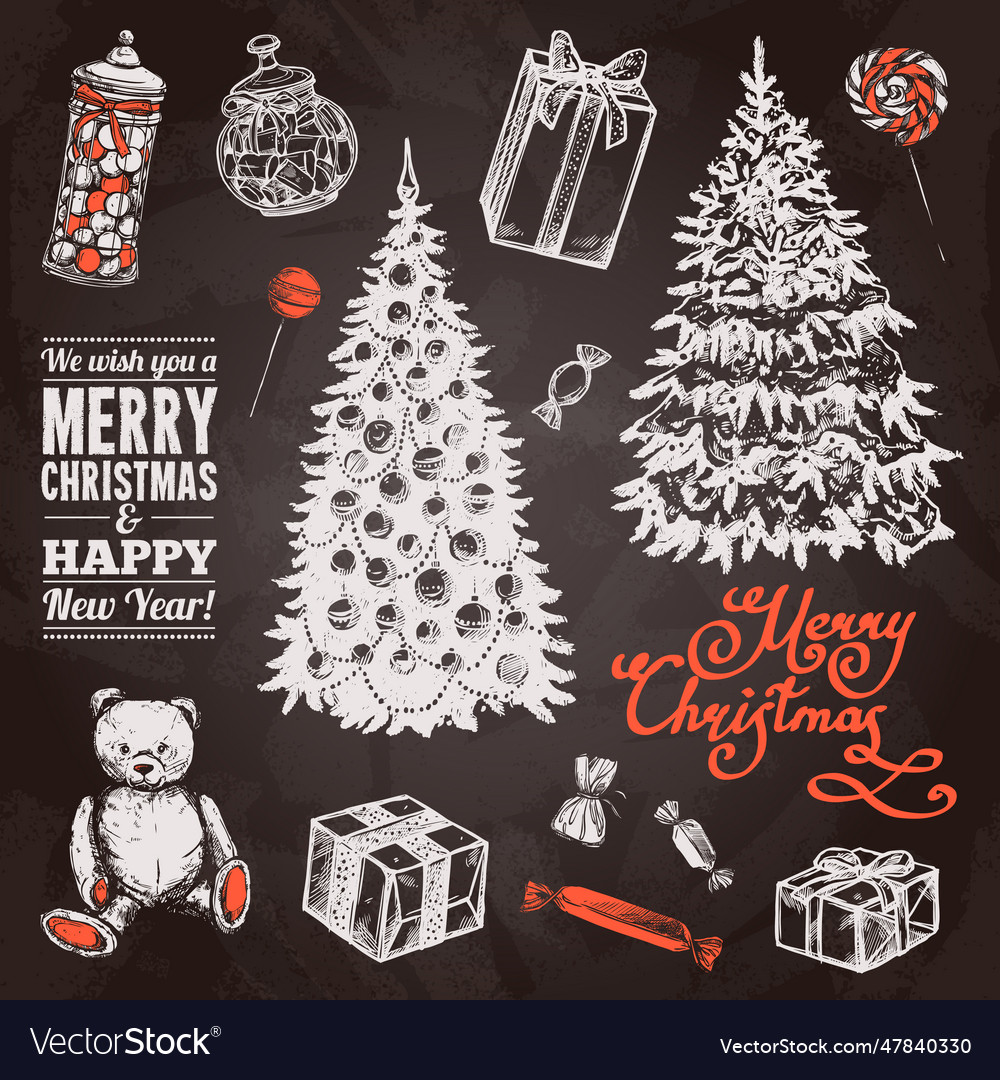 Chalkboard christmas set christmas set Royalty Free Vector