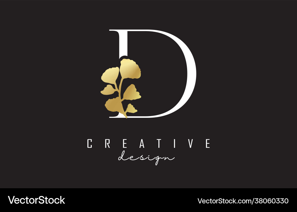 Creative white d letter logo design with golden Vector Image