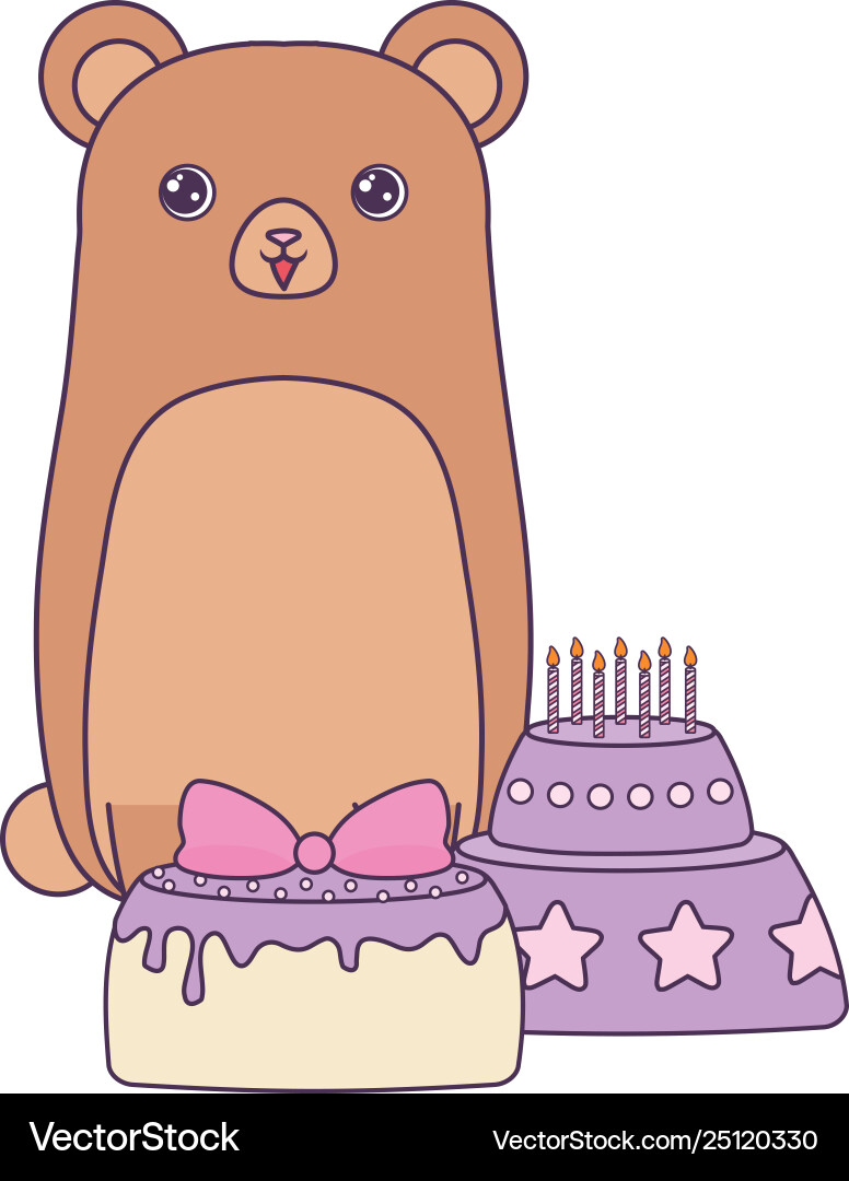 Cute bear with cakes birthday Royalty Free Vector Image