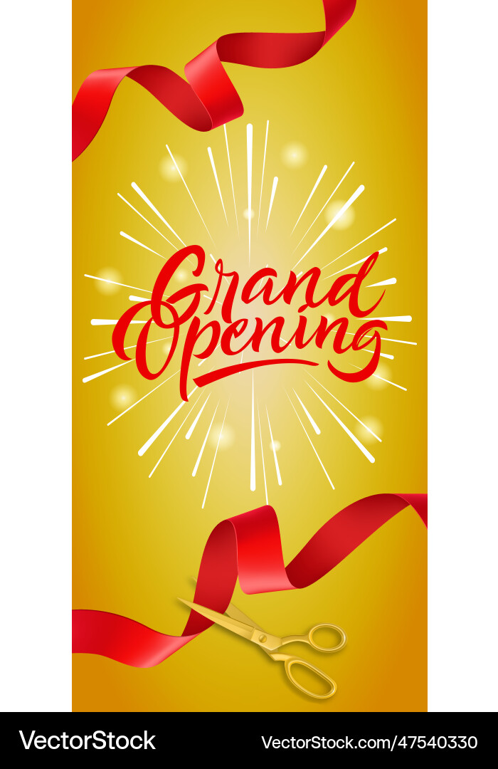 Grand opening vertical banner design with scissors