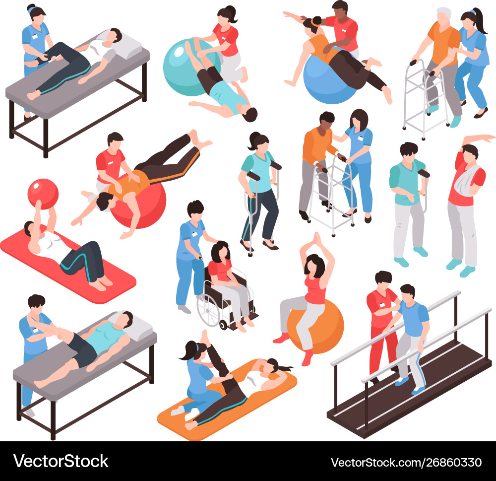 Isometric rehab people icons Royalty Free Vector Image