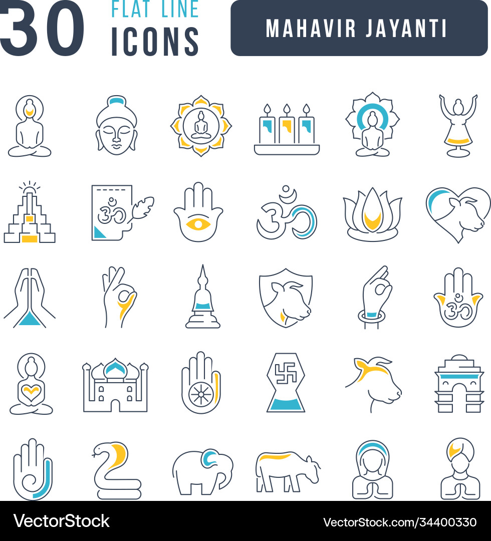Line icons mahavir jayanti Royalty Free Vector Image