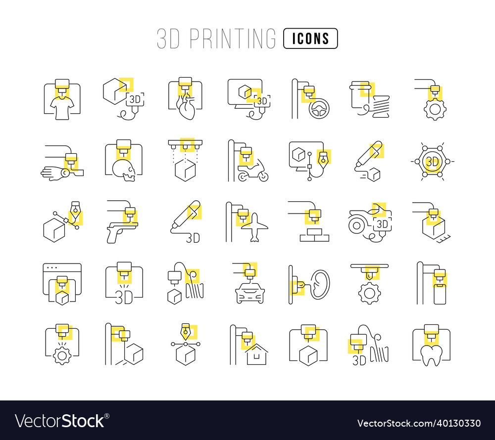 Set of linear icons of 3d printing Royalty Free Vector Image