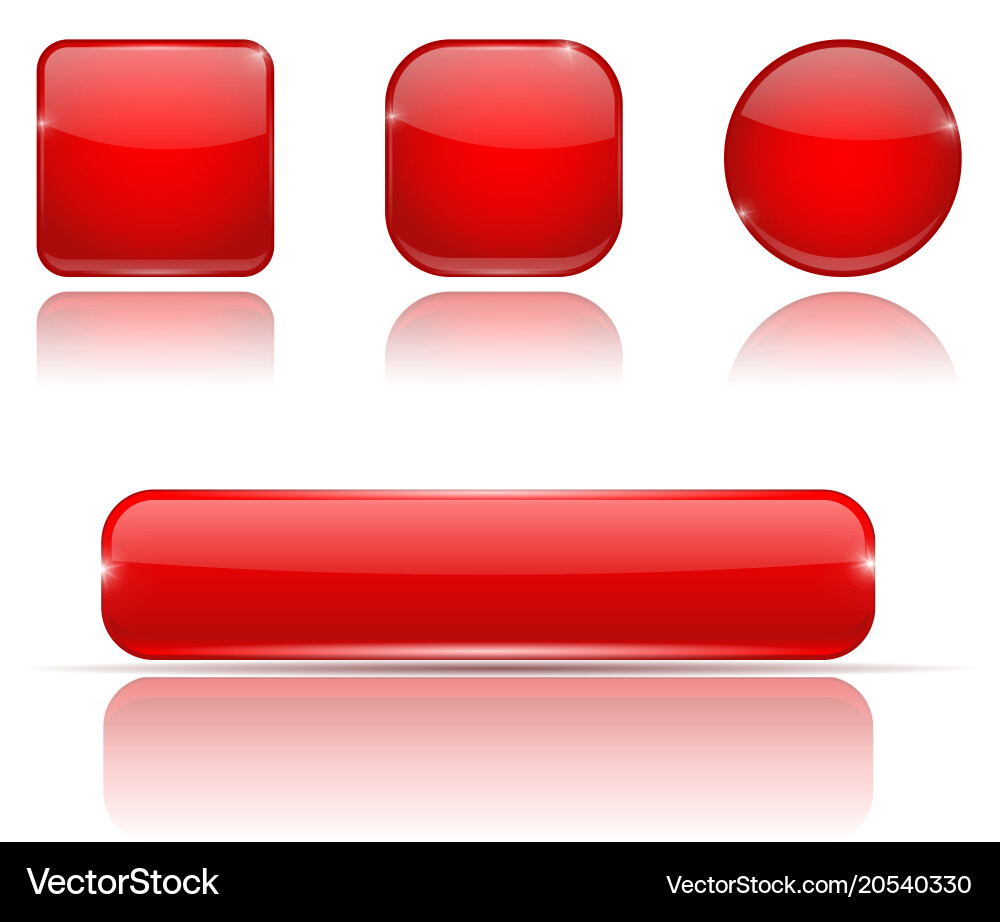 Set red buttons web shiny 3d icons Royalty Free Vector Image