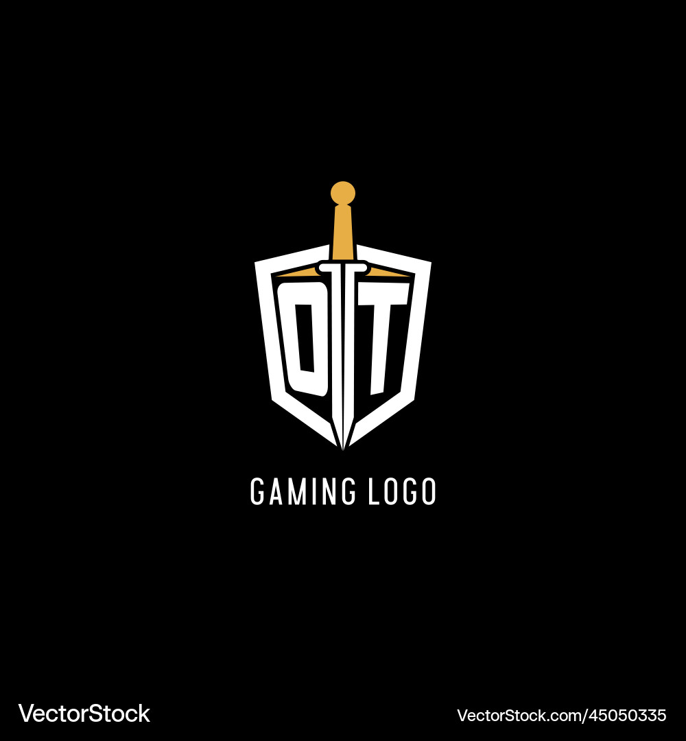Letter ot logo with shield and sword design Vector Image