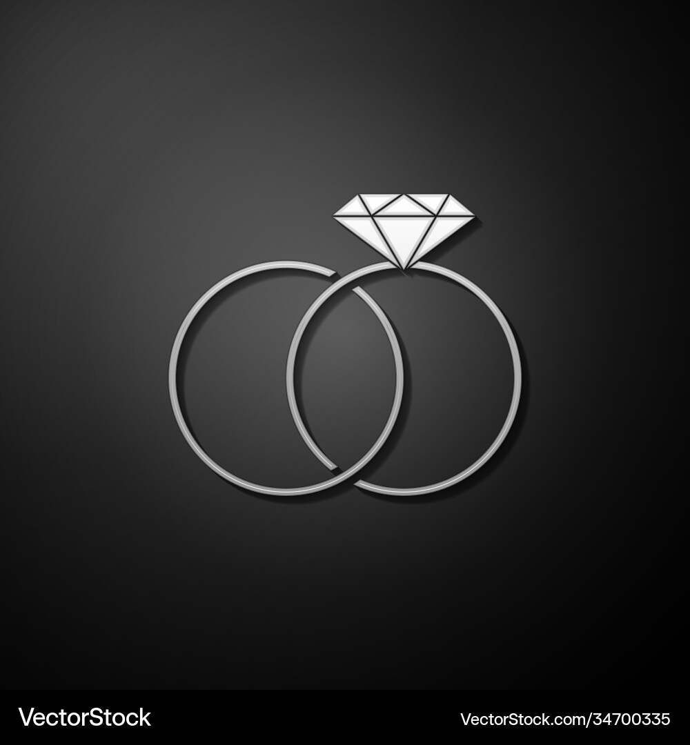 Silver wedding rings icon isolated on black Vector Image