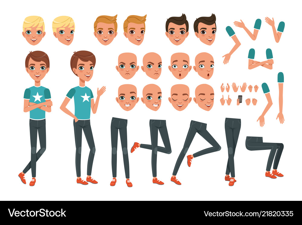 Young man character constructor with body parts Vector Image