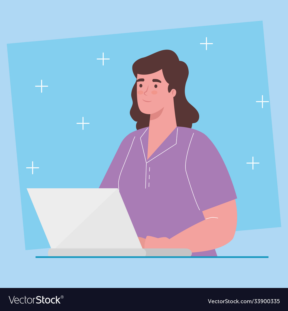 Young woman using laptop computer Royalty Free Vector Image
