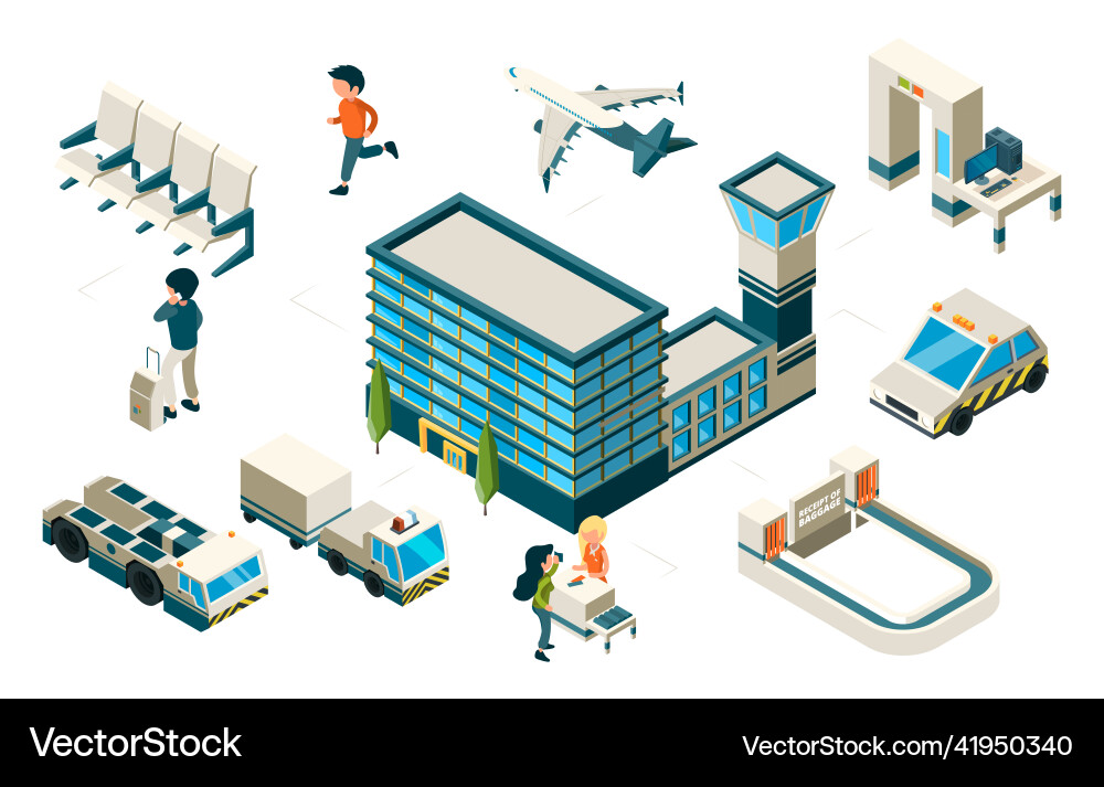 Airport concept isometric plane building Vector Image