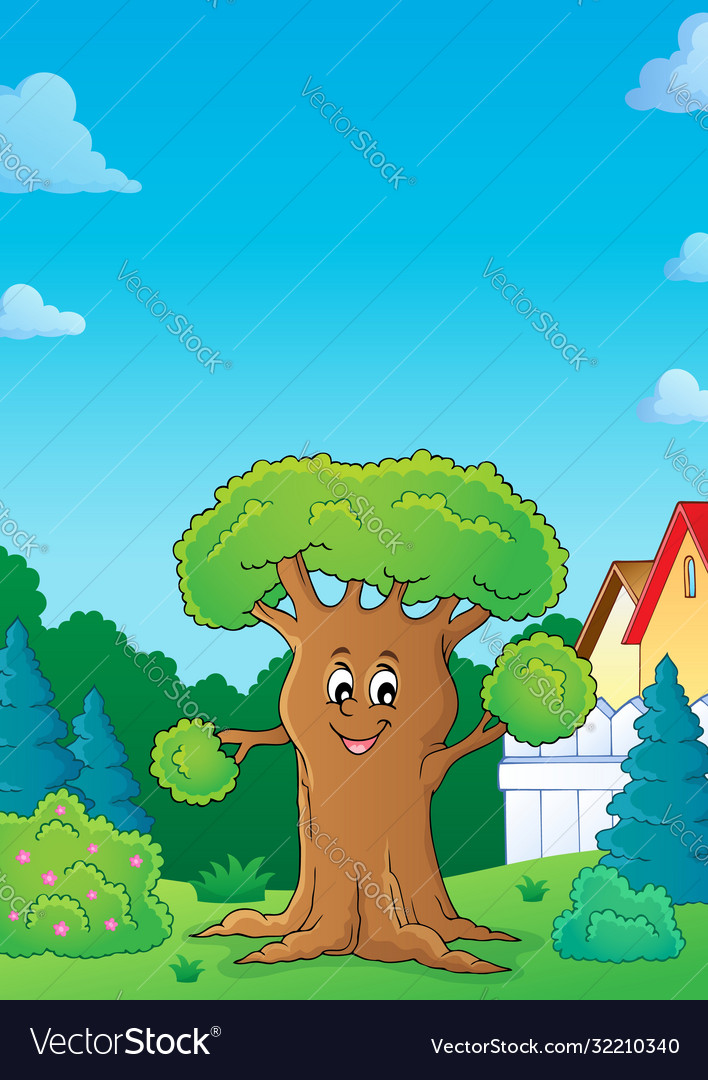 Cheerful tree theme image 3 Royalty Free Vector Image