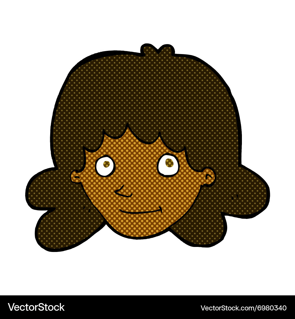 Comic cartoon happy female face Royalty Free Vector Image