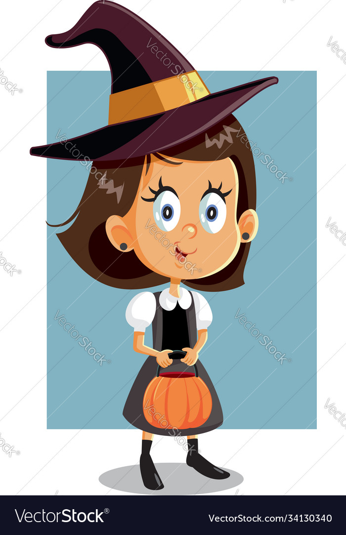 Halloween girl in witch costume going trick Vector Image