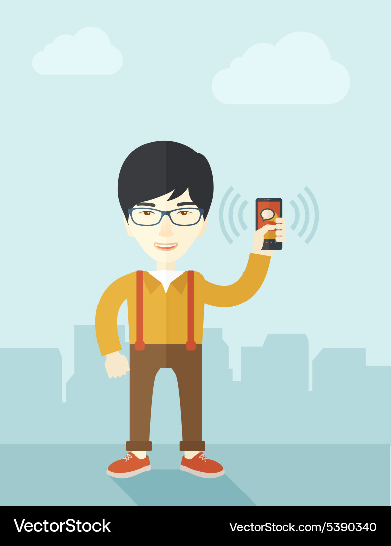 Japanese office worker and his smartphone Vector Image