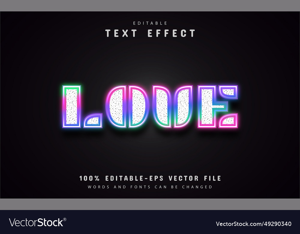Love colorful neon text effects Royalty Free Vector Image