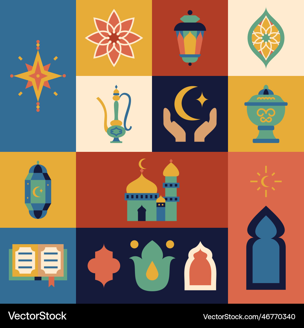 Ramadan kareem flat square icons Royalty Free Vector Image