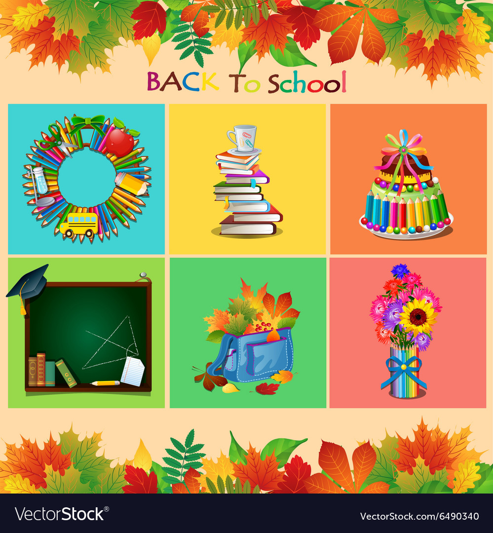 Set school objects on a different backgrounds Vector Image