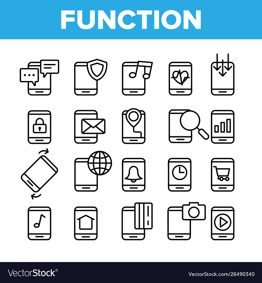 Smartphone app function linear icons set Vector Image