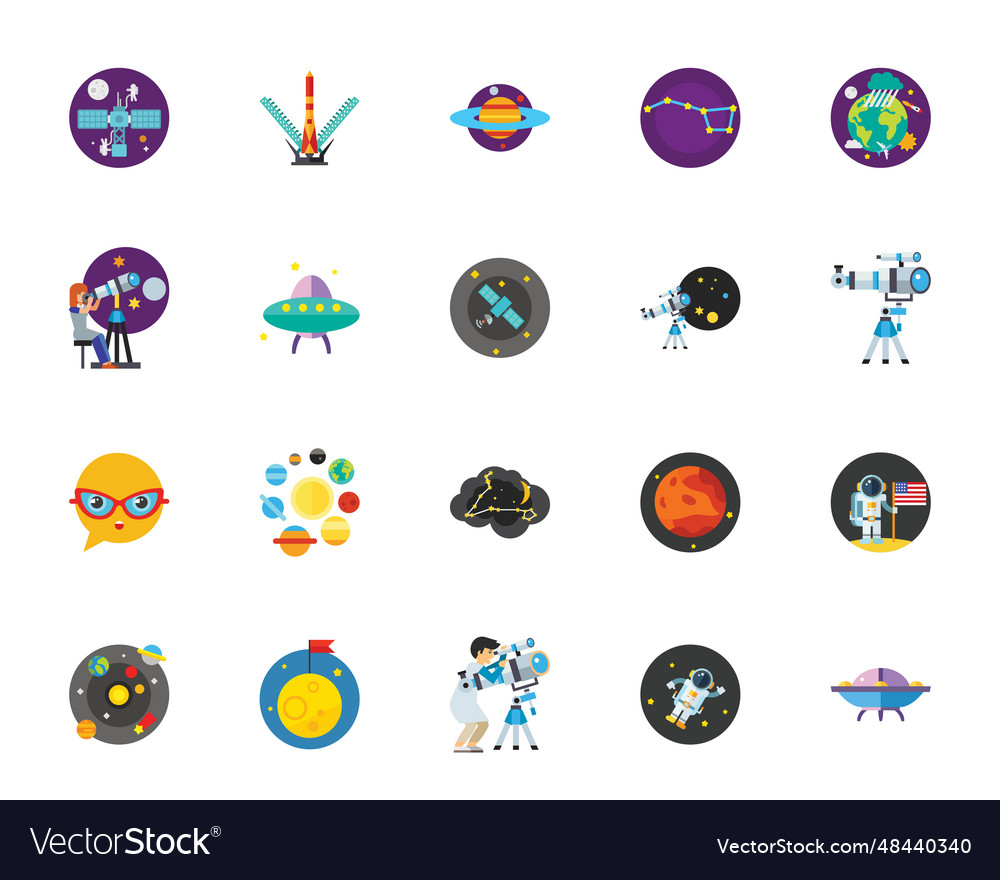 Space exploration icon set Royalty Free Vector Image