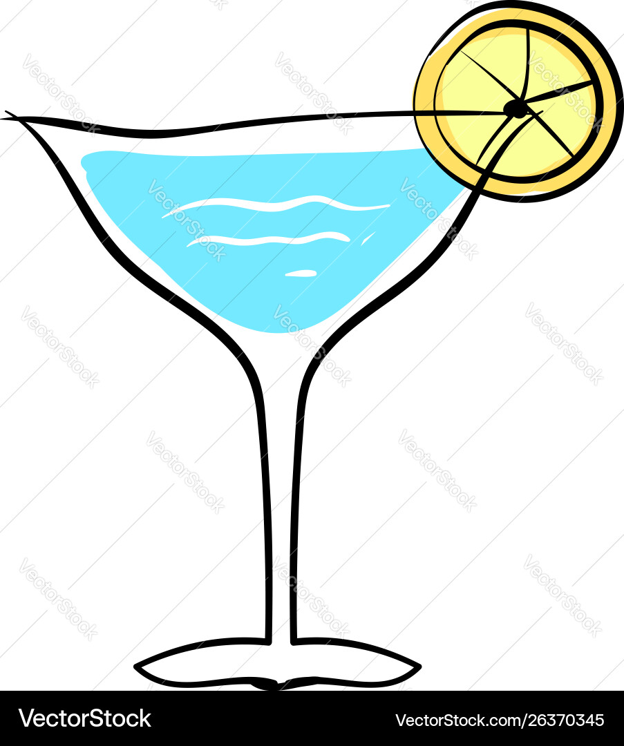 Blue cocktail with lemon on white background Vector Image