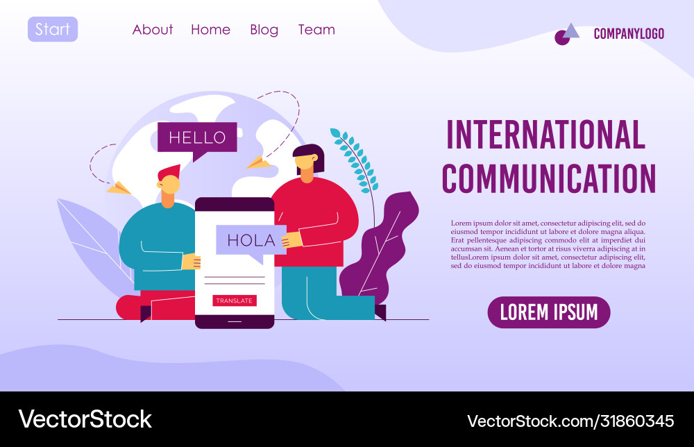 Global communication service landing page design Vector Image