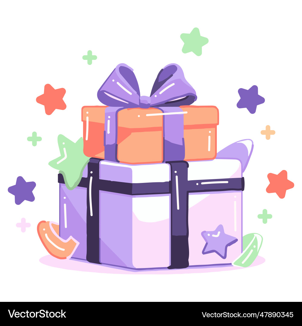 Hand drawn christmas gift box in flat style Vector Image