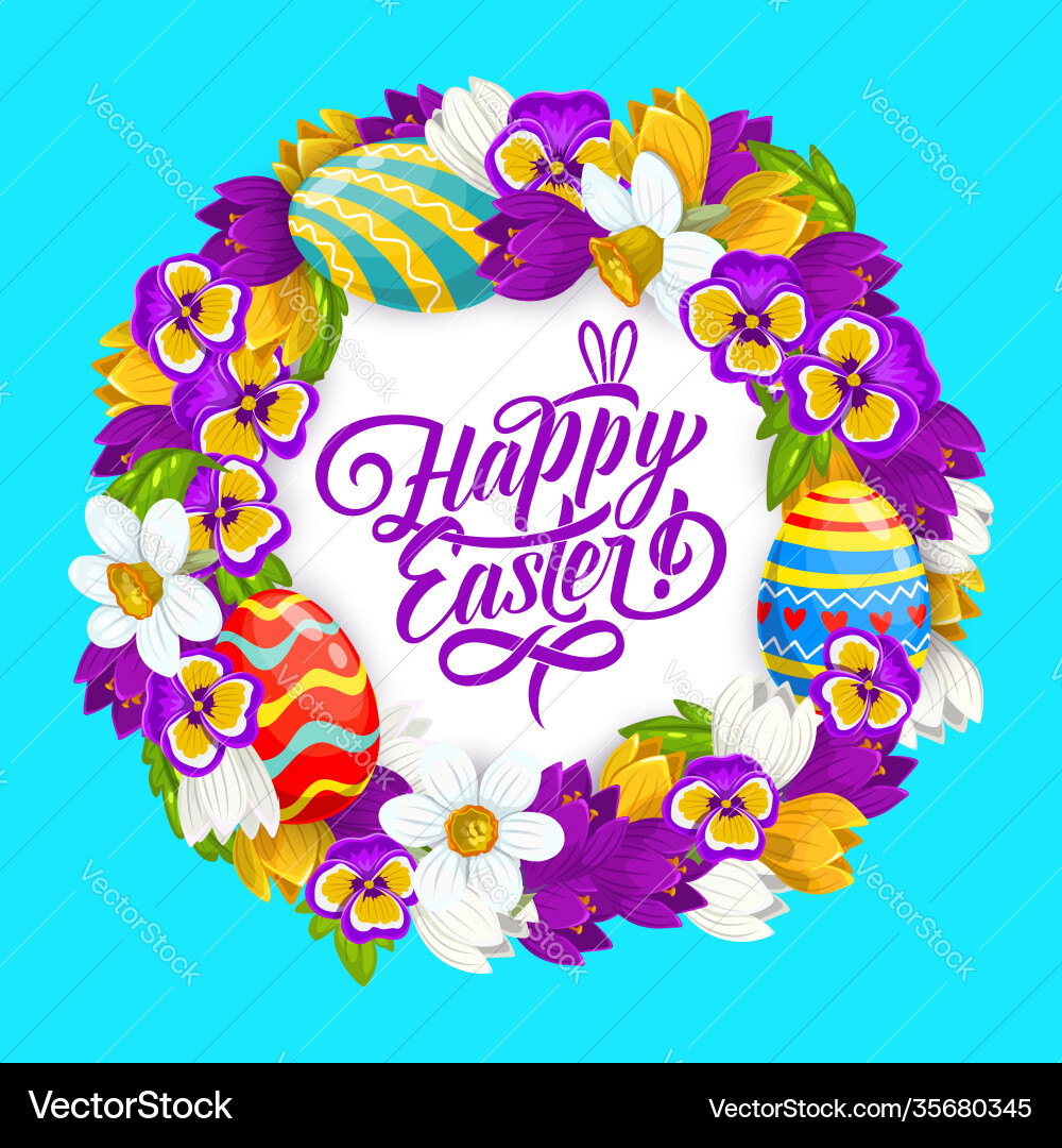 Happy easter flowers wreath greeting card Vector Image