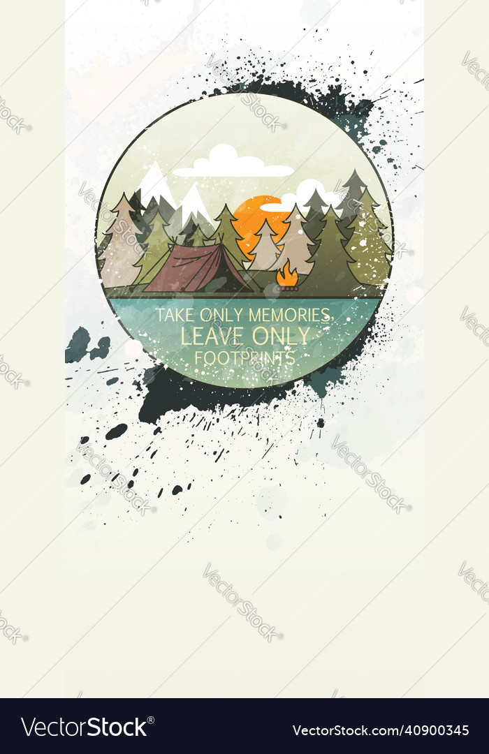 Line art landscape with trees camp fire and tent Vector Image
