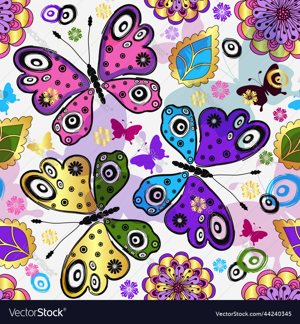Seamless spring pattern with colorful butterflies Vector Image