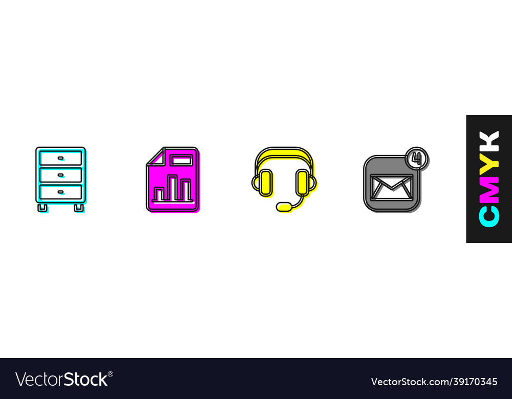 Set Archive Papers Drawer Document With Graph Vector Image