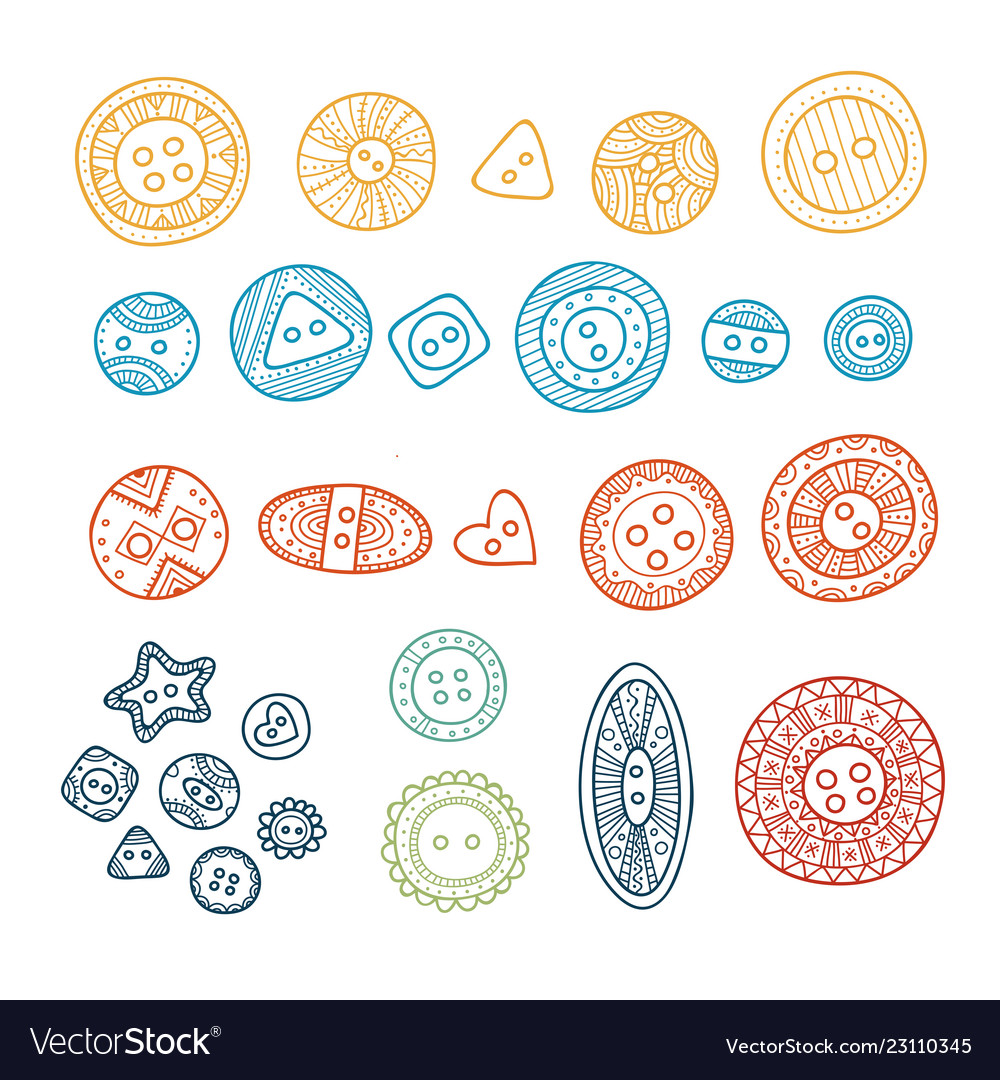 Set of cloth buttons in different designs in boho Vector Image