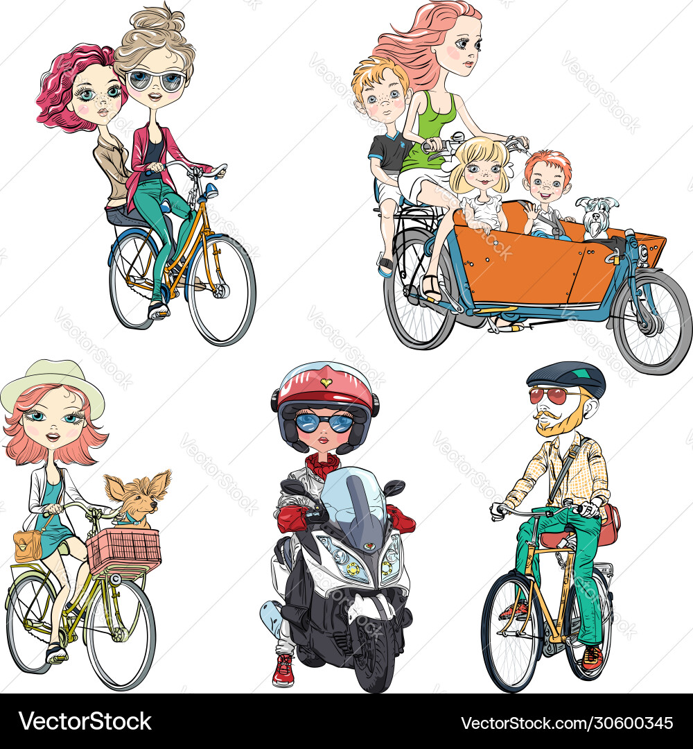 Set people ride a bike Royalty Free Vector Image