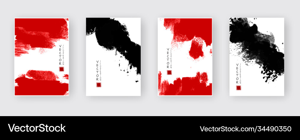 Black and red ink brush stroke set Royalty Free Vector Image
