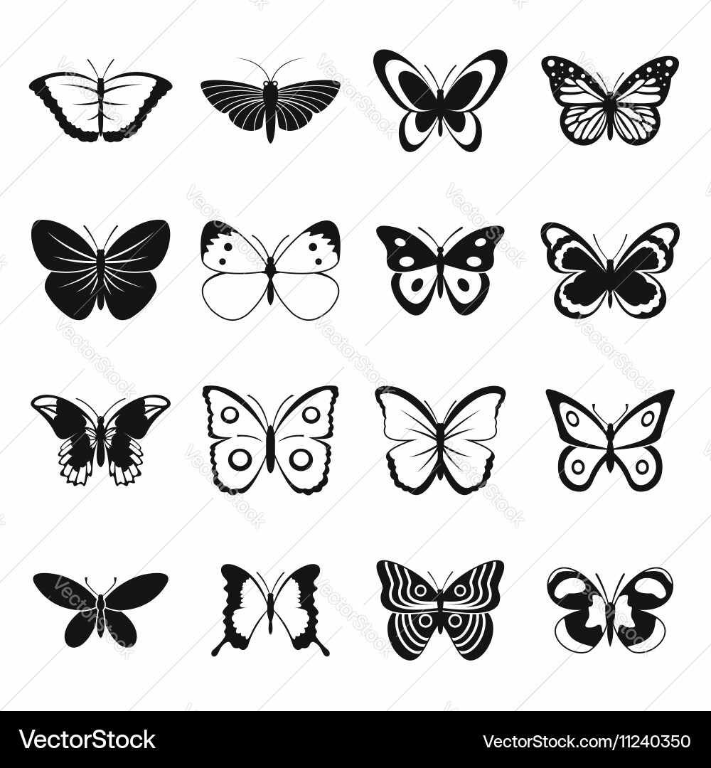 Butterfly icons set simple style Royalty Free Vector Image