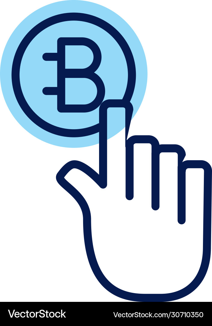 Hand index bitecoin crypto currency line style Vector Image