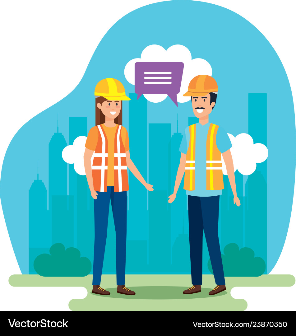 Industrial workers talking in the camp Royalty Free Vector